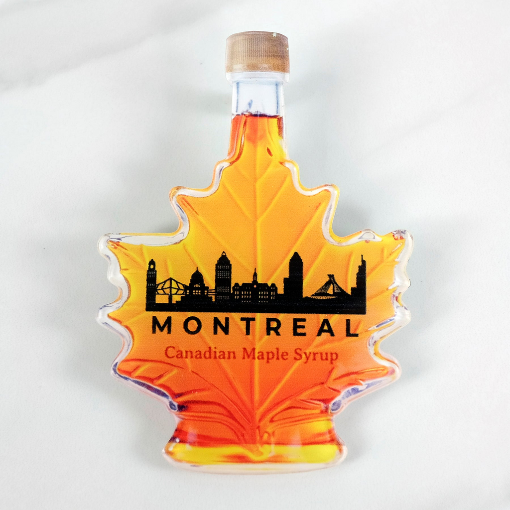 Montreal scene maple syrup bottle magnet. – Souvenir Du Quebec