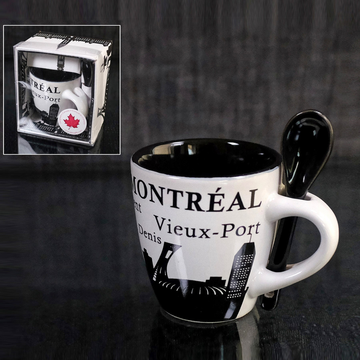 Montreal expresso MUG WITH SPOON boxed. – Souvenir Du Quebec